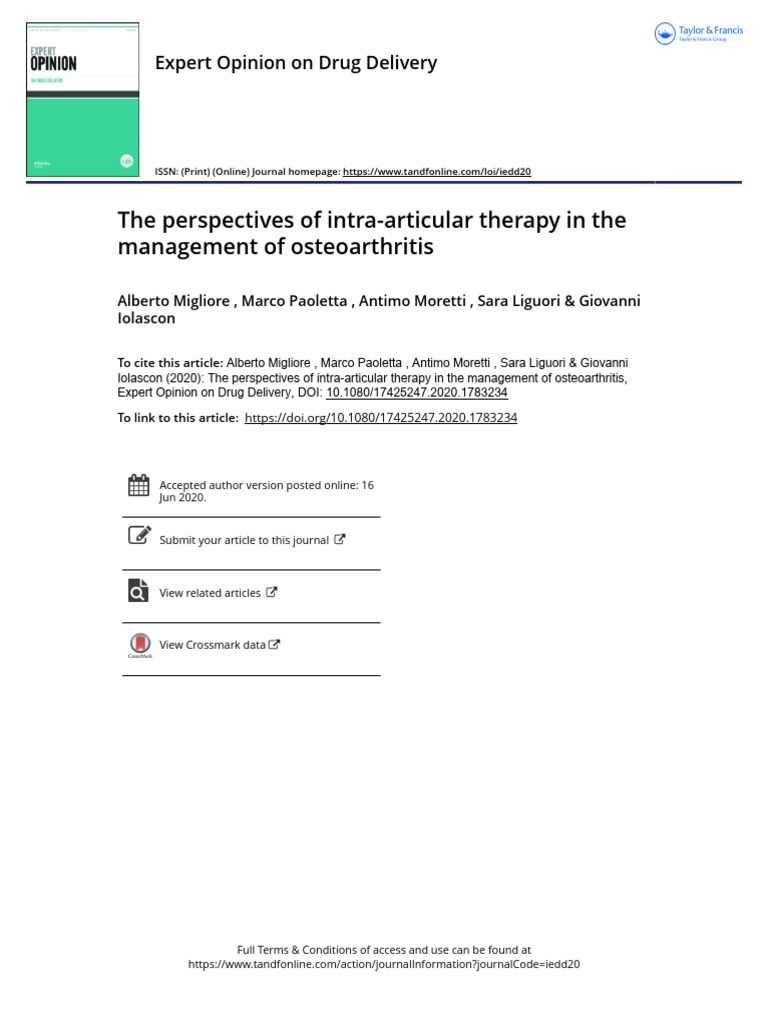 The Perspectives of Intra-Articular Therapy in The Management of ...
