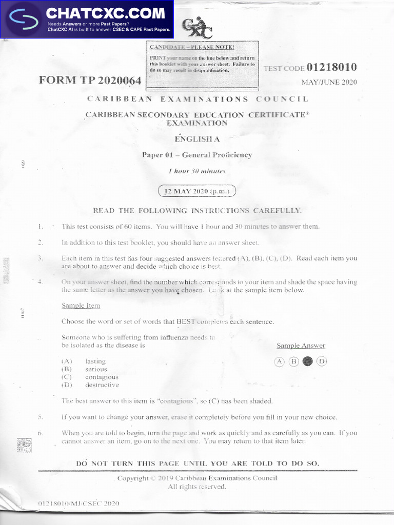 CSEC_English_A_P1_2020 | PDF