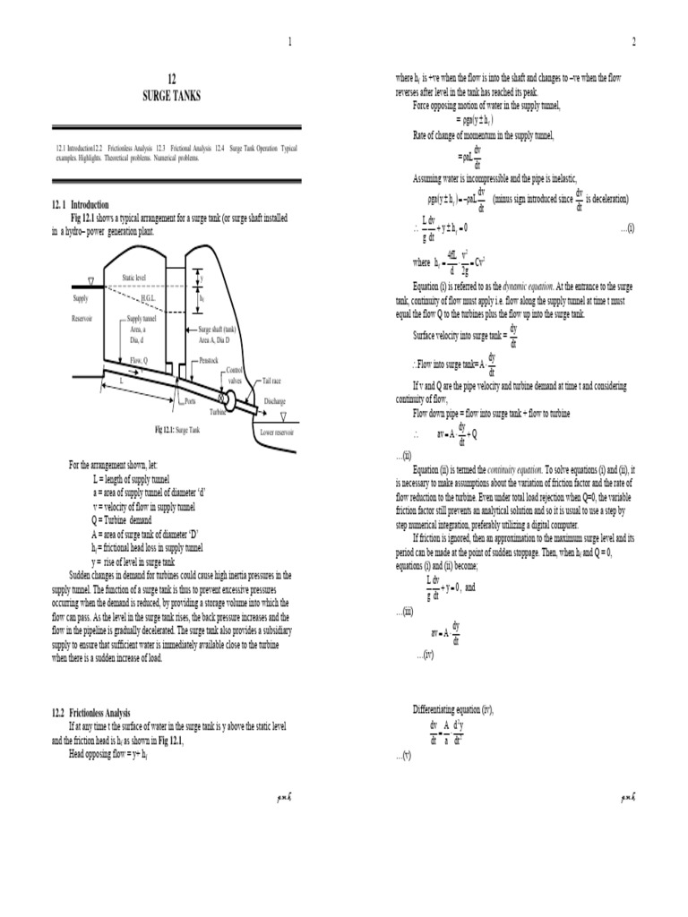 Surge Tank Design and Analysis Guide | PDF | Fluid Dynamics | Friction