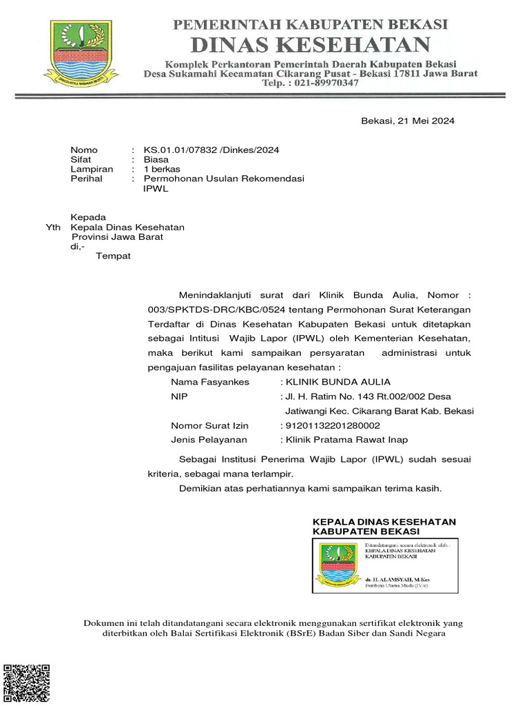 Permohonan Usulan Rekomendasi IPWL (Done) | PDF