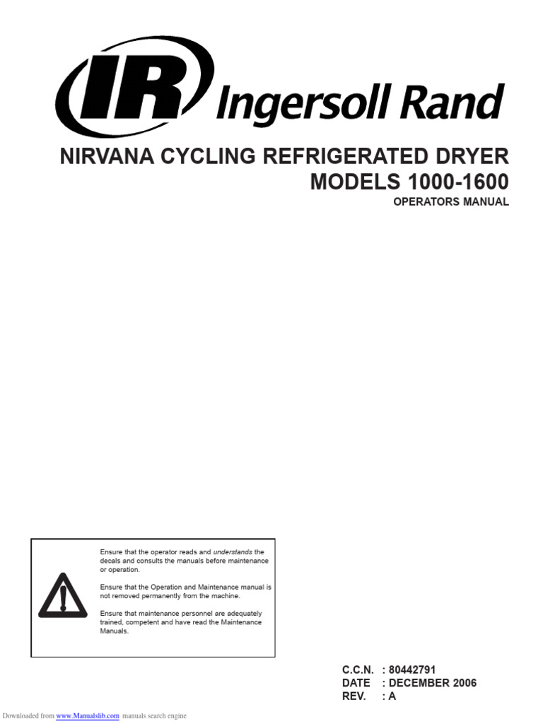 Nirvana Cycling Refrigerated Dryer MODELS 1000-1600: Operators Manual ...
