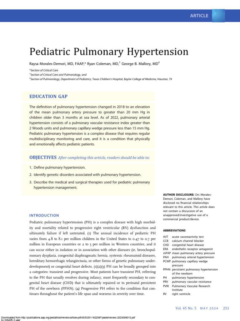 Understanding Pediatric Pulmonary Hypertension | PDF | Heart | Hypertension