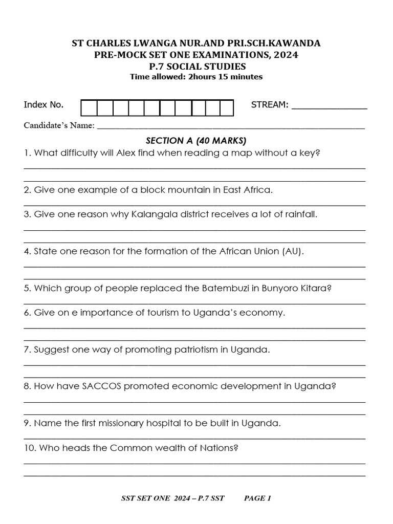 Pre Mcok Set One SST | PDF | Holy Spirit | Uganda