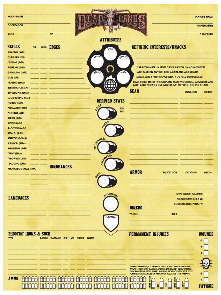 Main - Deadlands Character Sheet | PDF