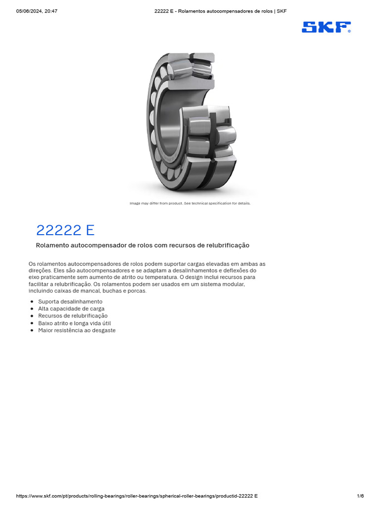 Rolamento Autocompensador 22222 E SKF | PDF | Software de aplicação ...