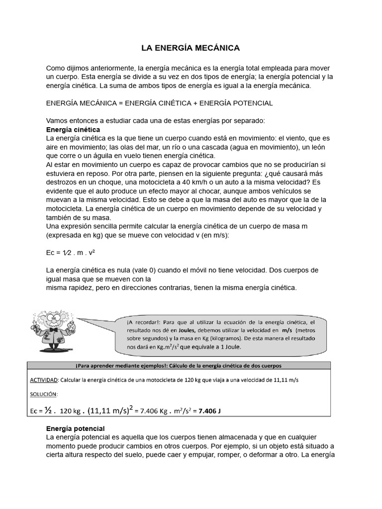 División de la Energía Mecánica: Tipos y Ejemplos | PDF | Energía ...