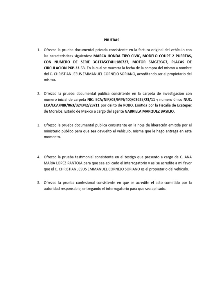 Propiedad de vehículo de Emmanuel Cornejo | PDF