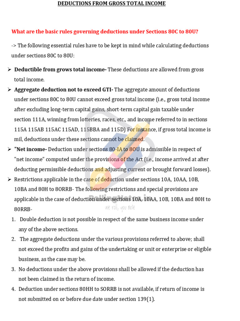 Deductions From Gross Total Income | PDF | Tax Deduction | Government ...