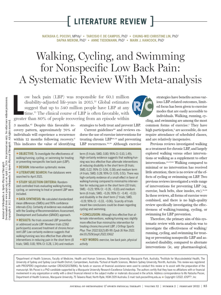 Pocovi Et Al 2022 Walking Cycling and Swimming For Nonspecific Low Back Pain A Systematic Review ...