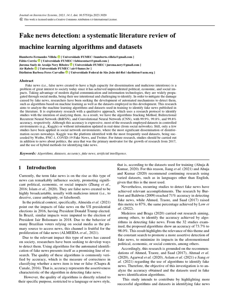 Fake News Detection: ML Review | PDF | Machine Learning | Social Media