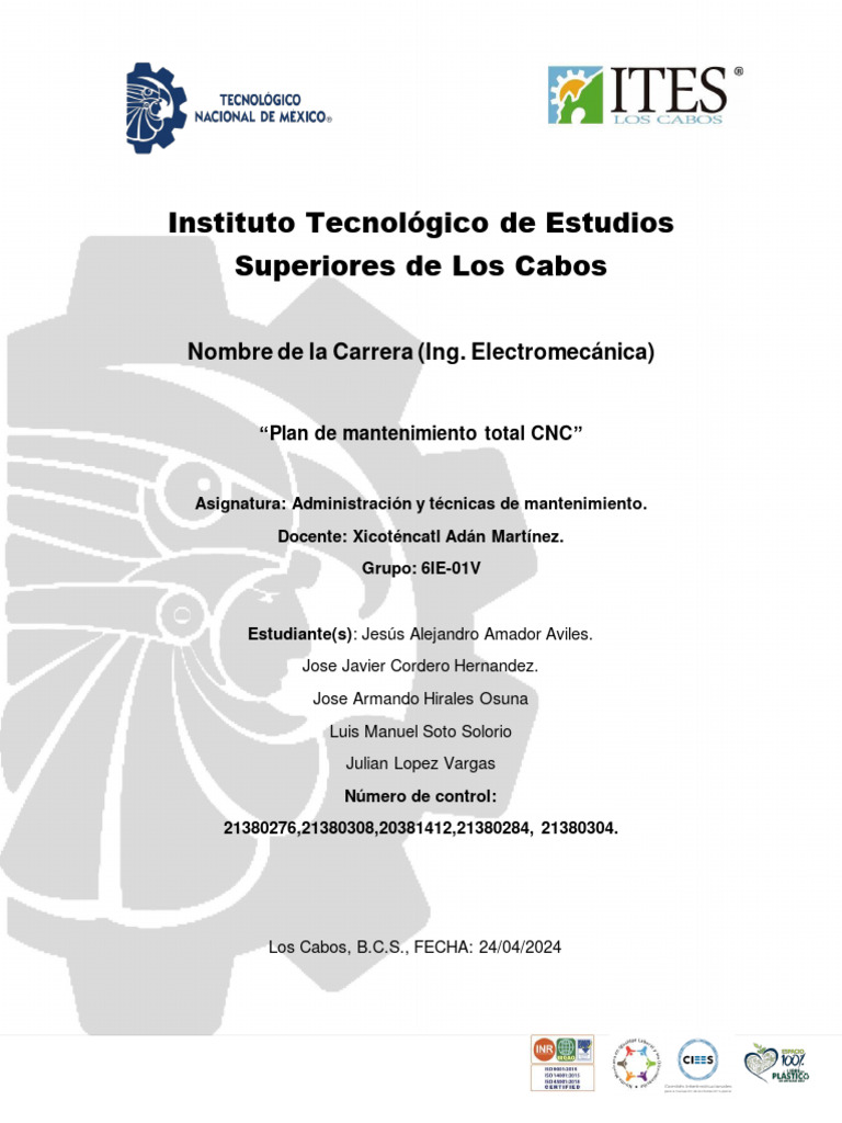 Plan de Mantenimiento CNC Final | PDF | Control numerico | Mecanizado