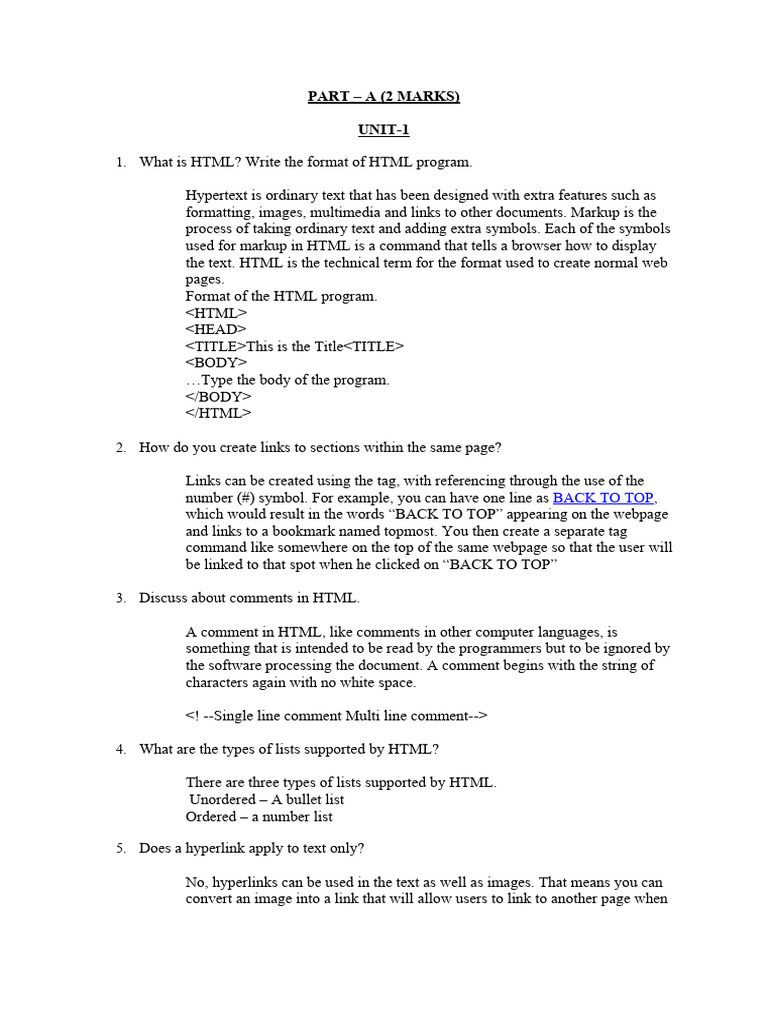 WDM 2 Marks Answer | PDF | Hyperlink | Html