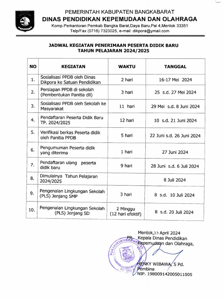 Jadwal Kegiatan PPDB Tahun Pelajaran 2024 Dan 2025 | PDF