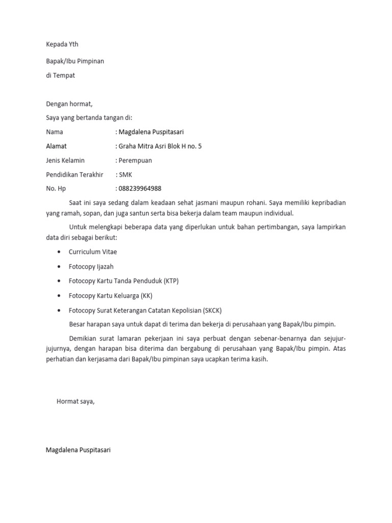 SURAT LAMARAN 2024 (Lengkap) | PDF | Karier & Perkembangan