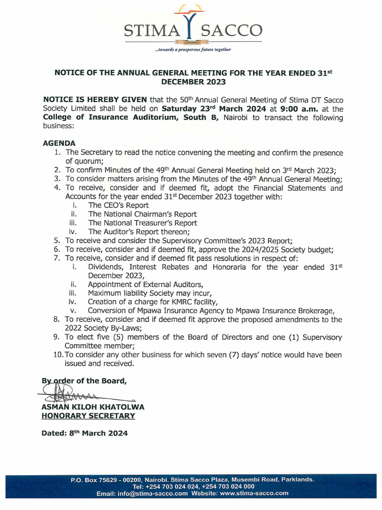 AGM NOTICE 2024 | PDF