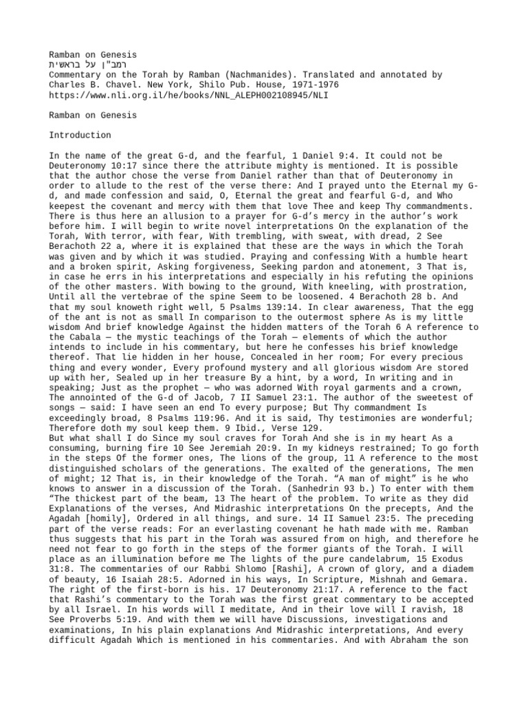 Ramban On Genesis - en - Commentary On The Torah by Ramban (Nachmanides ...