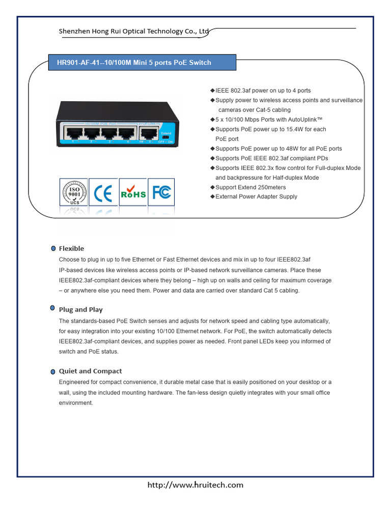 HR901-AF-41 - 10/100M Mini 5 Ports PoE Switch | PDF | Network Switch ...