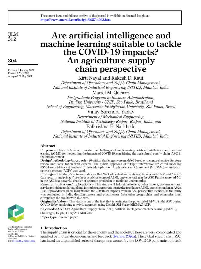 Are artificial intelligence and machine learning suitable to tackle the Covid-19 impacts ...