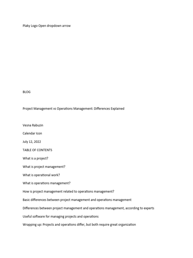 Difference Between Project and Operations | Download Free PDF | Project ...