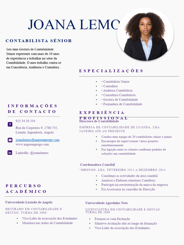 CV2 Modelo Moderno Ango Emprego | PDF | Contabilidade | Contador