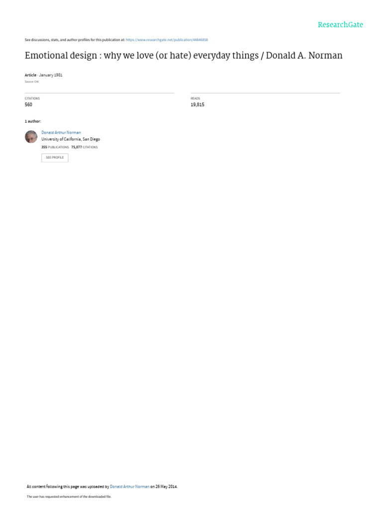 Emotional Design Why We Love or Hate Everyday Thin | PDF