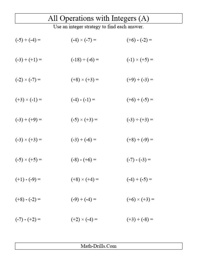Integers All Operations All | PDF | Teaching Methods & Materials