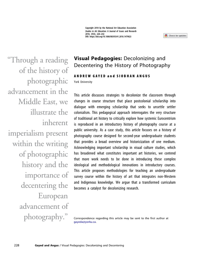 Visual Pedagogies Decolonizin | PDF | Image | Pedagogy