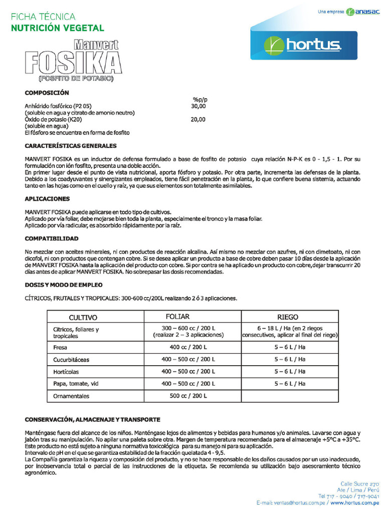 MANVERT FOSIKA: Nutrición y Defensa Vegetal | PDF | Cobre | Compuestos químicos