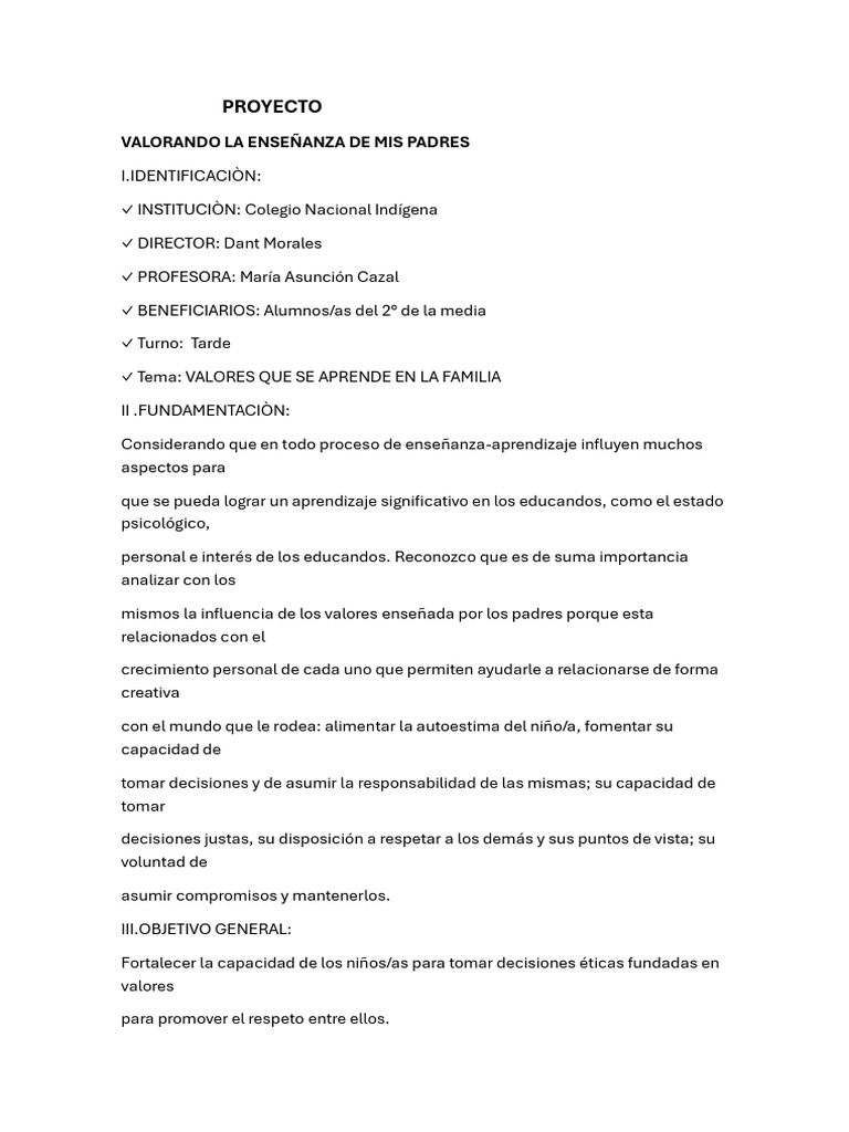 Proyecto de Valores | PDF | Enseñando | Maestros