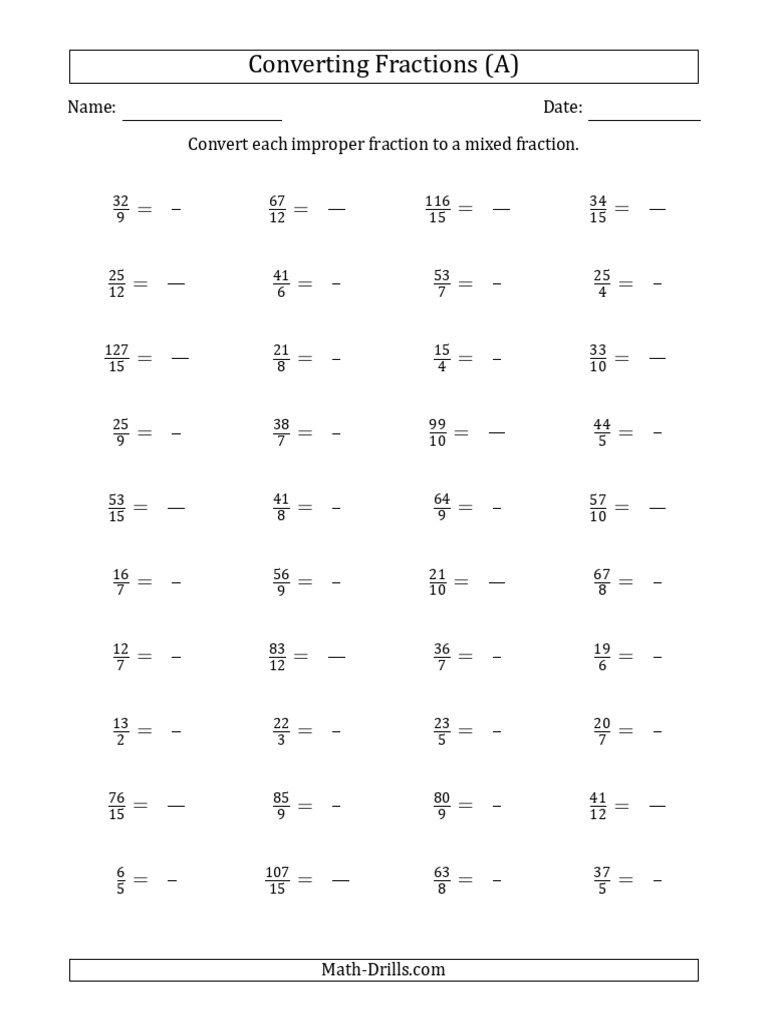 Fractions Convert Improper To Mixed All | PDF | Mathematical Objects ...