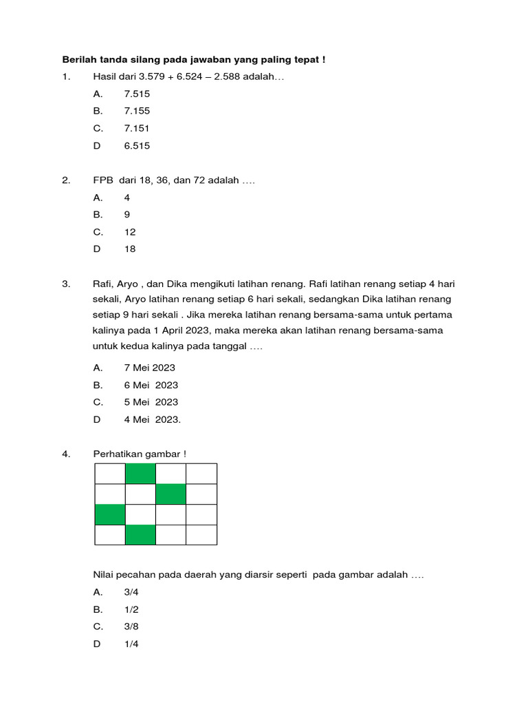 Soal Latihan Ass MTK Edisi Libur Lebaran | PDF | Metode & Bahan Ajar