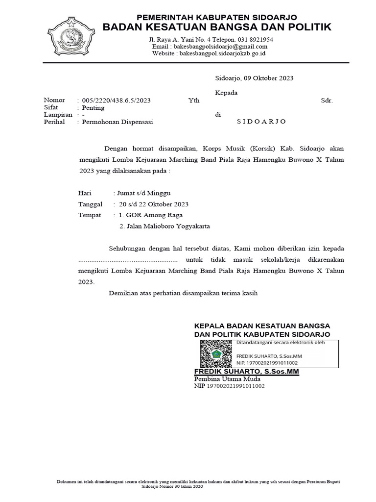 Surat Dispen 20-22-1 | PDF