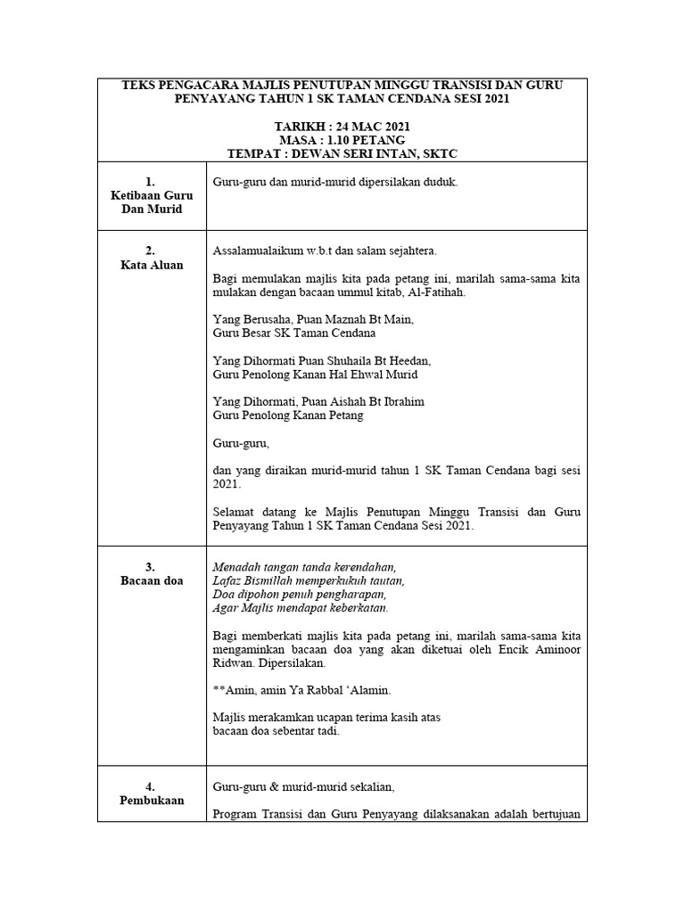 Penutupan Minggu Transisi SKTC 2021 | PDF