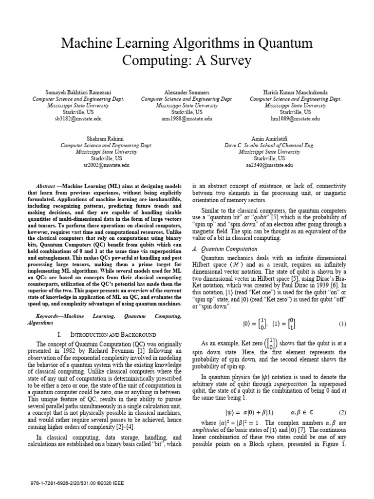 Machine Learning Algorithms in Quantum - A Survey | Download Free PDF | Quantum Computing ...