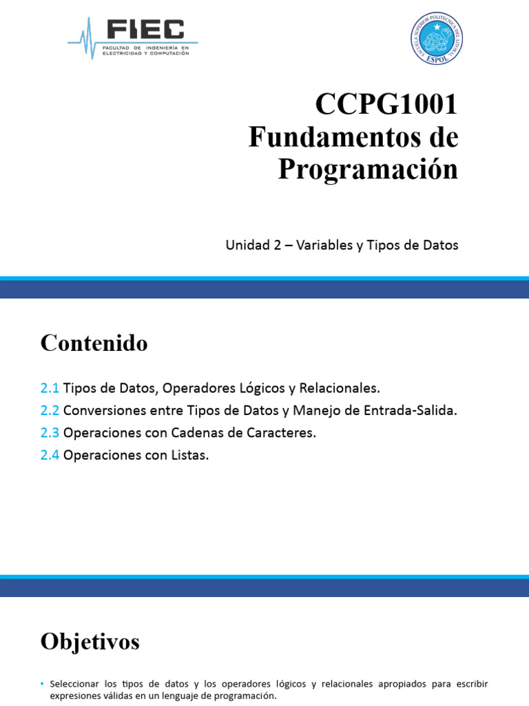 Slides2 Semana1 Clase2 U02 Variables y Tipos de Datos | PDF | Tipo de datos | Lenguaje de ...