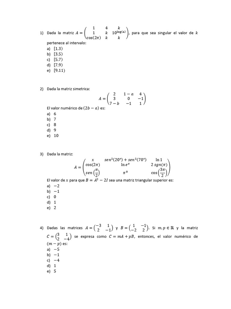 Practica de Matrices | PDF | Matriz (Matemáticas) | Ecuaciones