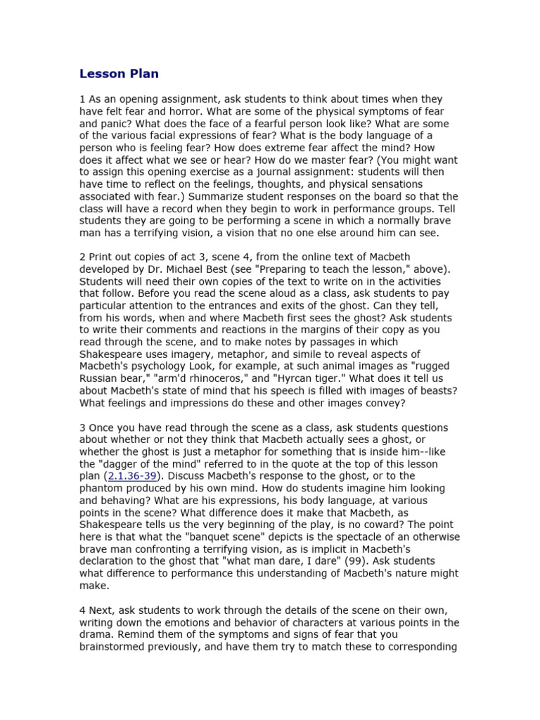 MacbethAct3Assignment 1 | PDF | Macbeth | Fear