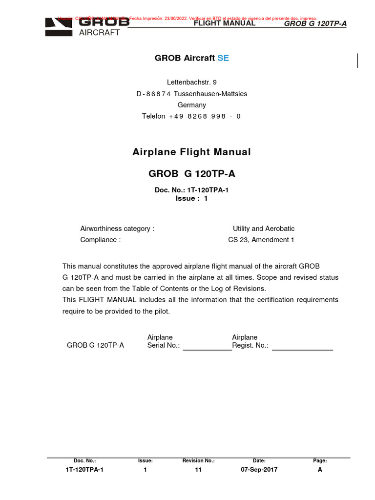 GROB G 120TP-A Flight Manual | PDF | Airfoil | Flap (Aeronautics)