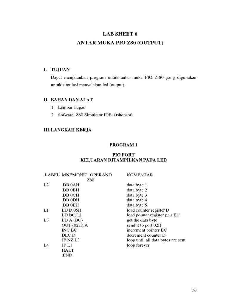 Z80 Simulator - Lab Sheet 6 | PDF