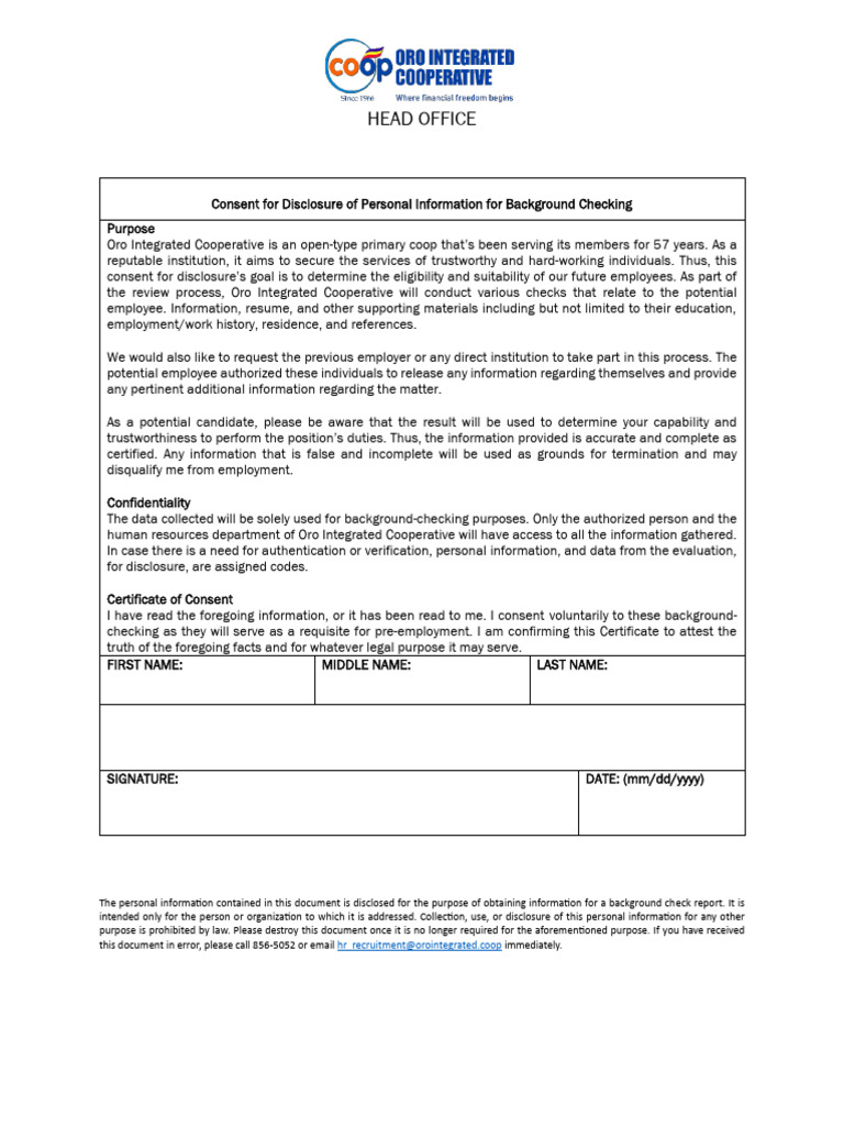 Background Check Consent Form | PDF | Background Check | Information
