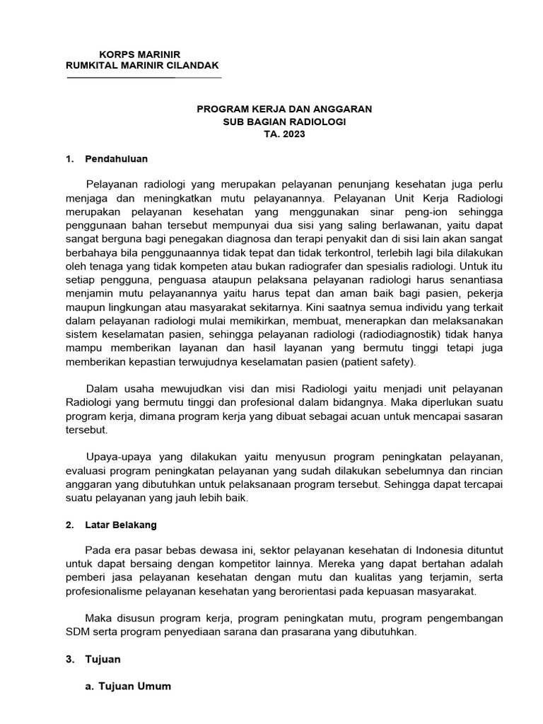 Program Kerja Radiologi 2023 | PDF