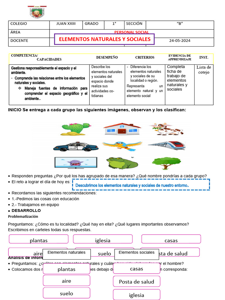 Elementos Naturales y Sociales en el Aula | PDF | Evaluación | Paisaje