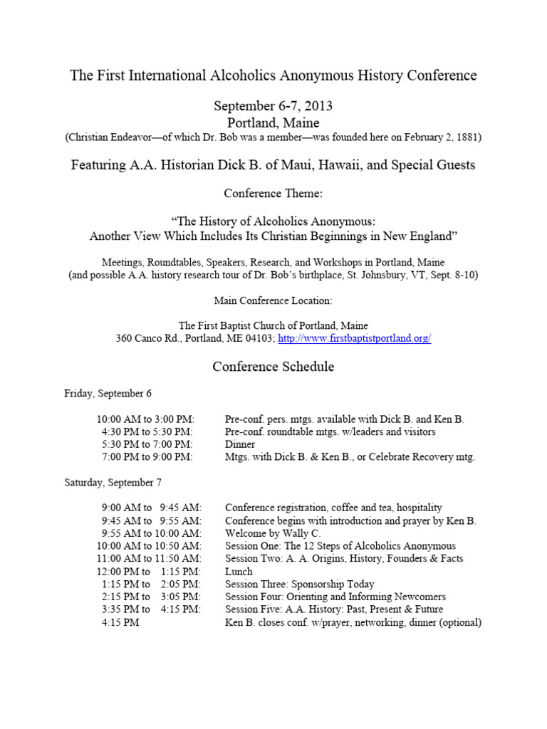 International Alcoholics Anonymous History Conference K Rev Three 05 01 ...
