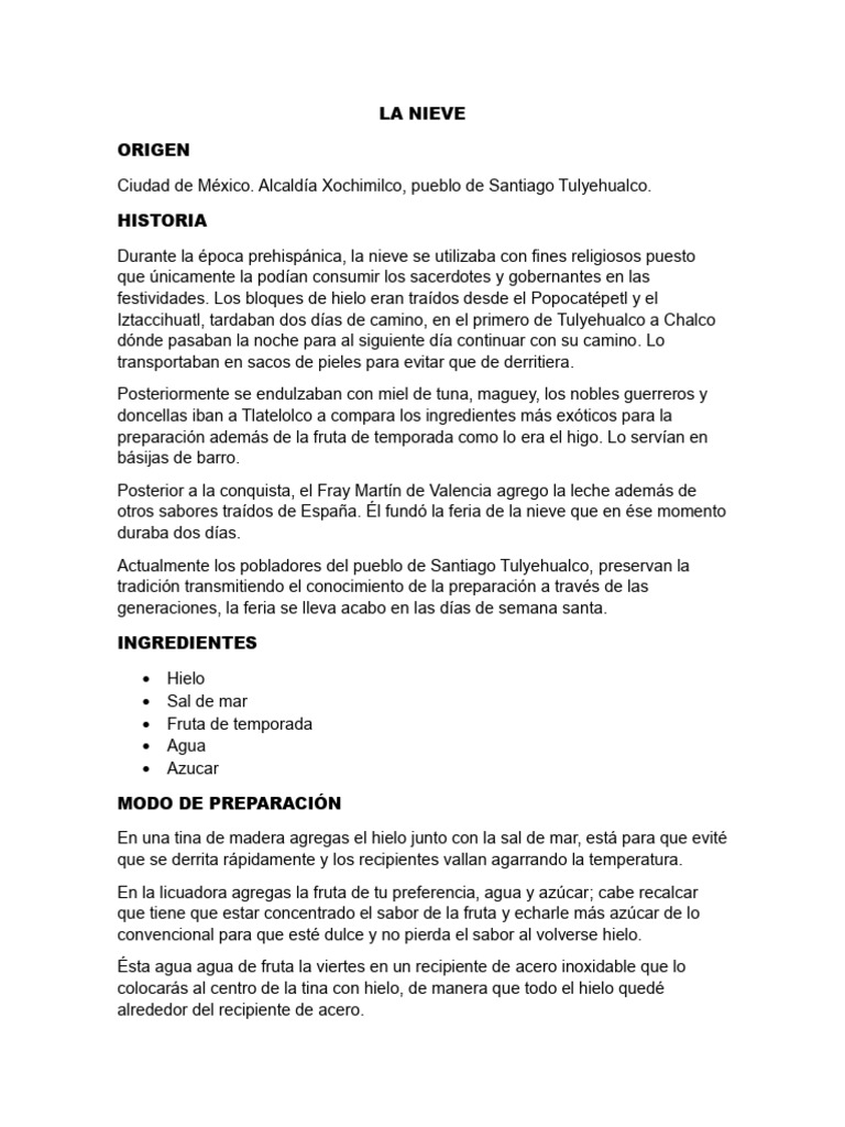 La Nieve | PDF | Agua | Alimentos