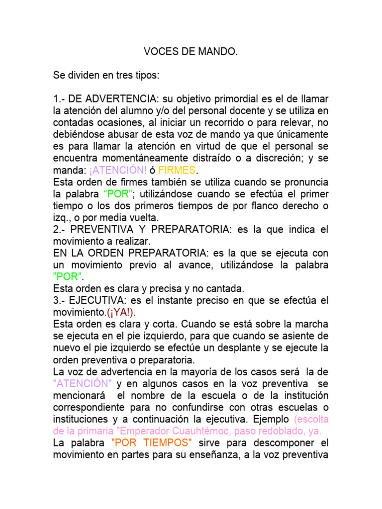 Tipos de Voces de Mando en Educación Física | PDF