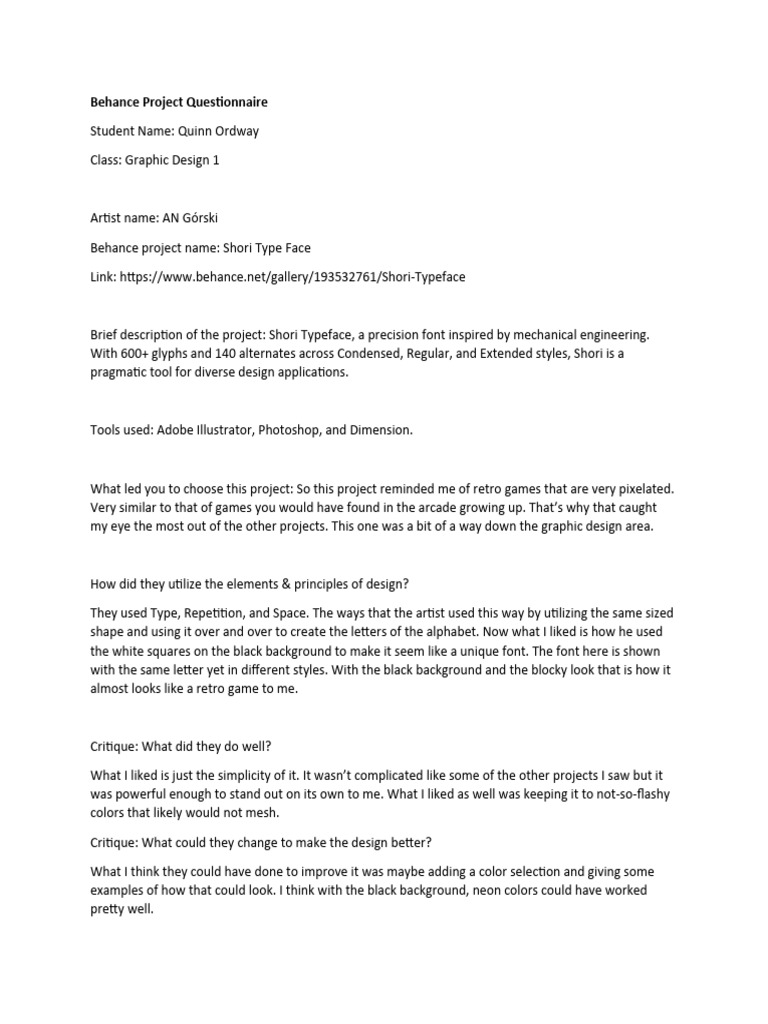 Behance Project Questionnaire 2 | PDF