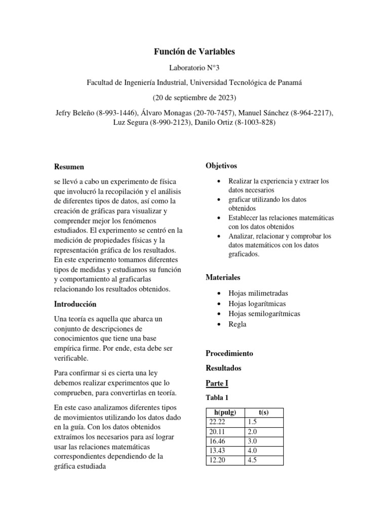 Análisis Gráfico de Variables Físicas | PDF | Experimentar | Variable ...