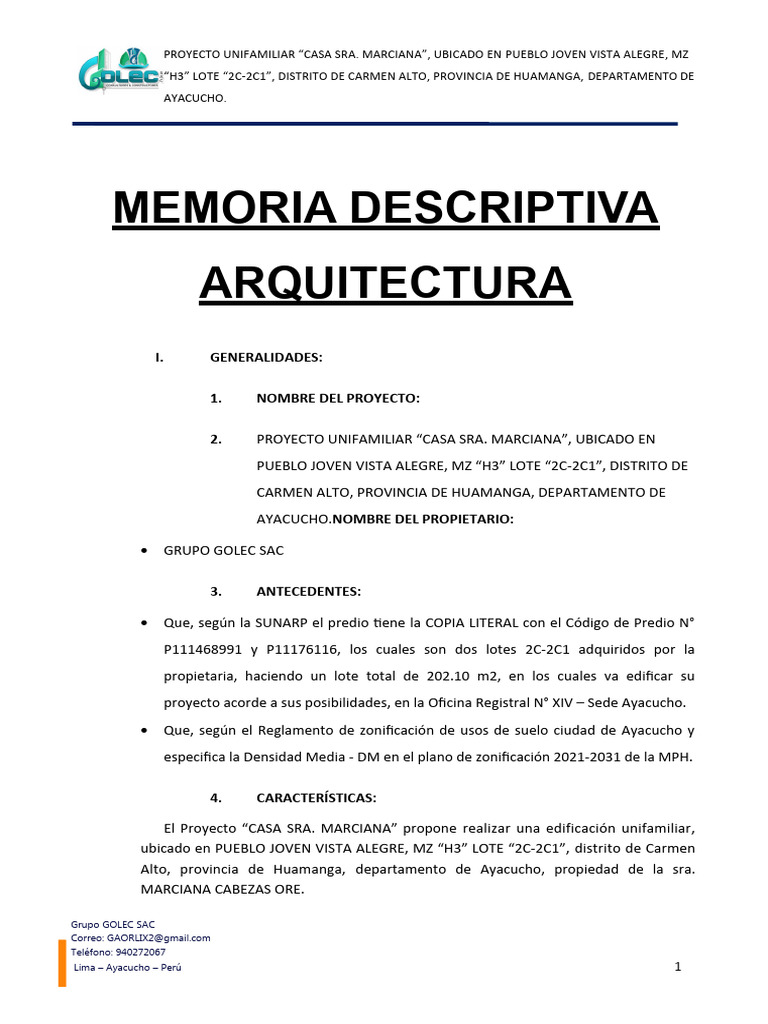 Memoria Descriptiva MARGTOH | PDF | Zonificación | edificio