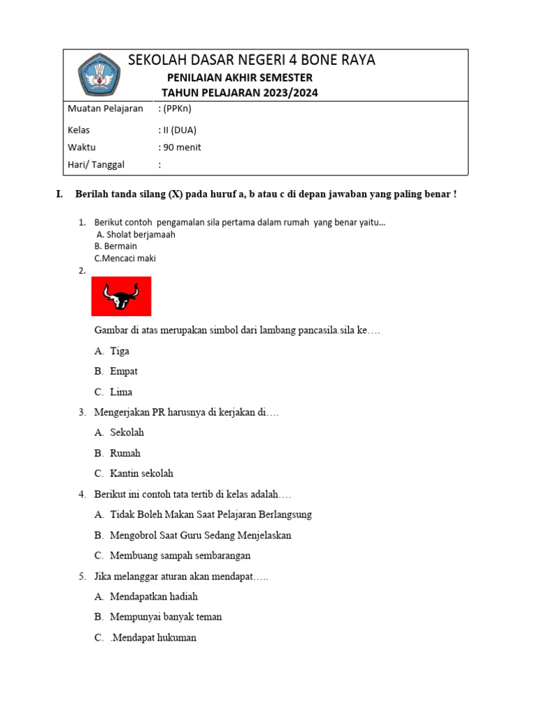 SOAL PAS PPKN KELAS II | PDF | Seni & Disiplin Bahasa