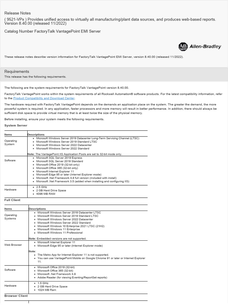 FactoryTalk VantagePoint EMI Server - 8.40.00 (Released 11 - 2022 ...